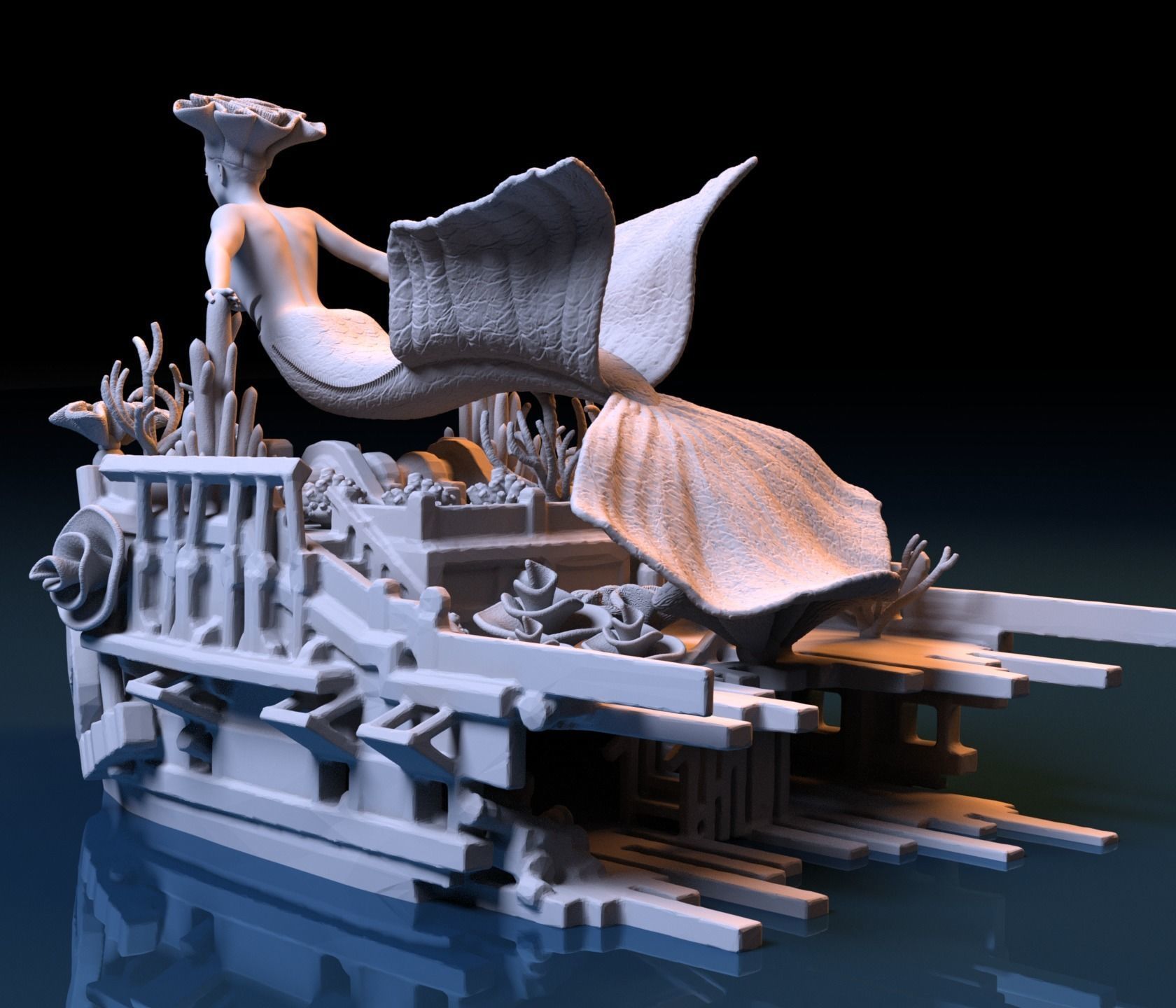 Mermaid statue of on boat 3D model 3D printable | CGTrader