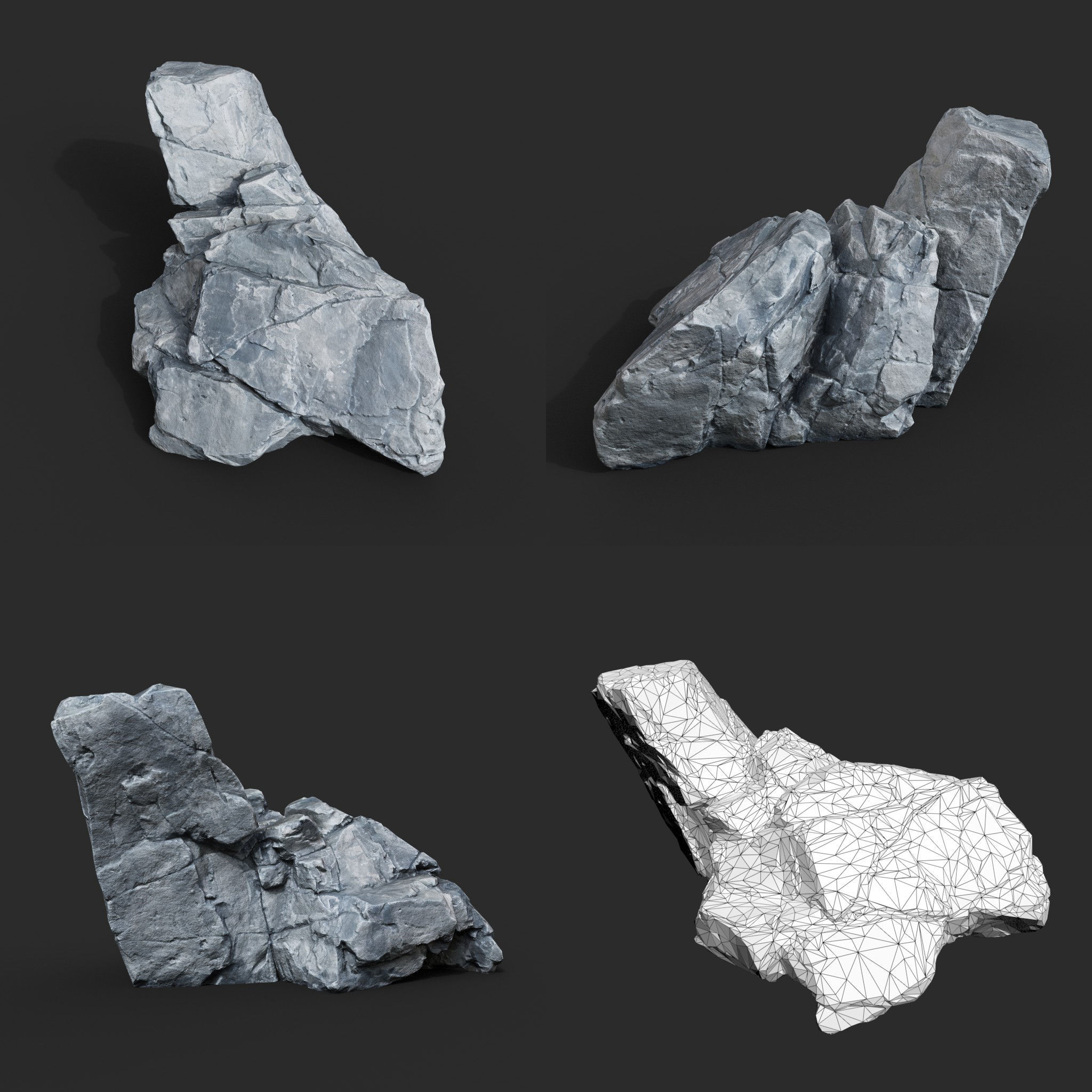 3D model Low Poly Base Gray Rock 230209 - Ultra HD 16K Texture VR / AR ...