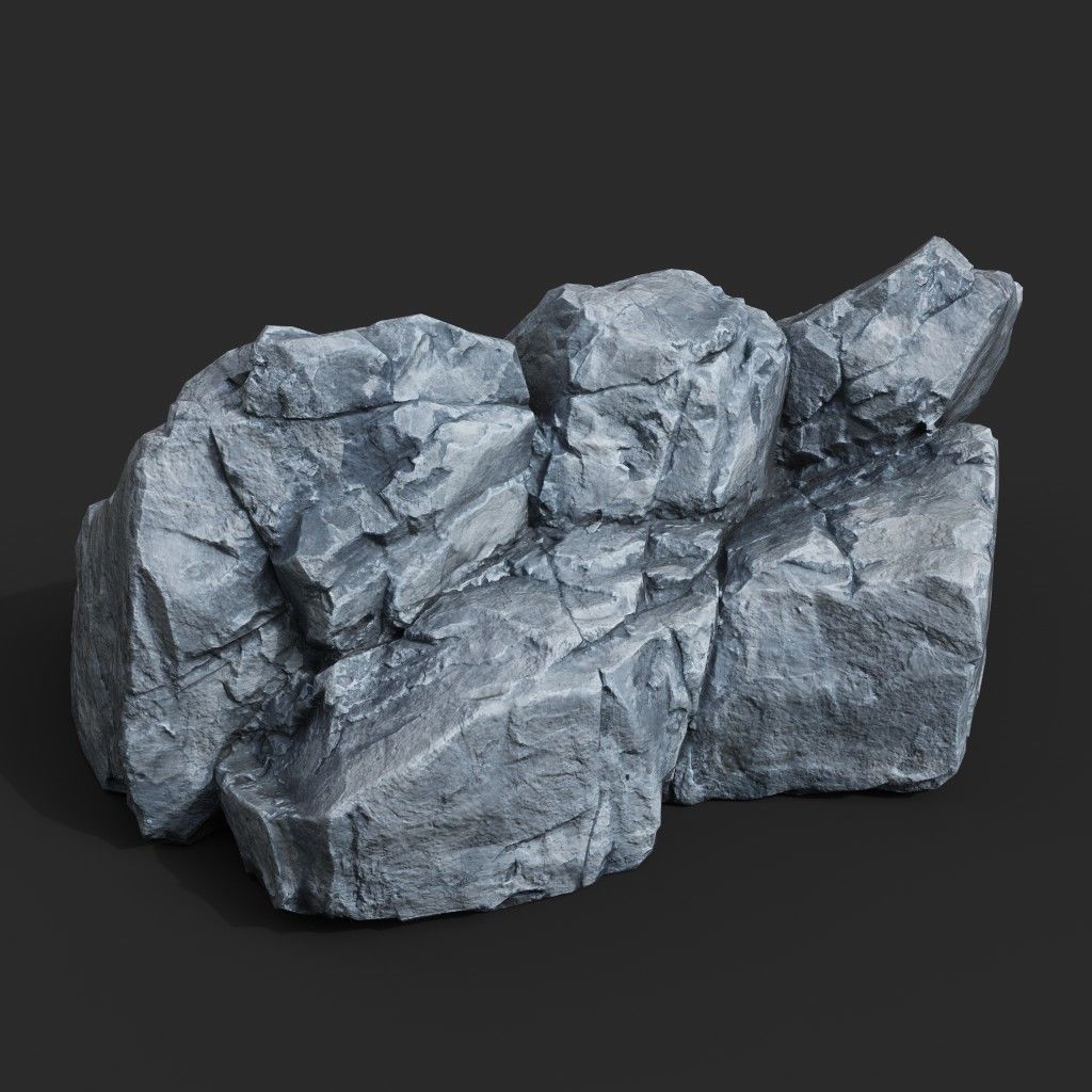 3D model Low Poly Base Gray Rock 230209 - Ultra HD 16K Texture VR / AR ...