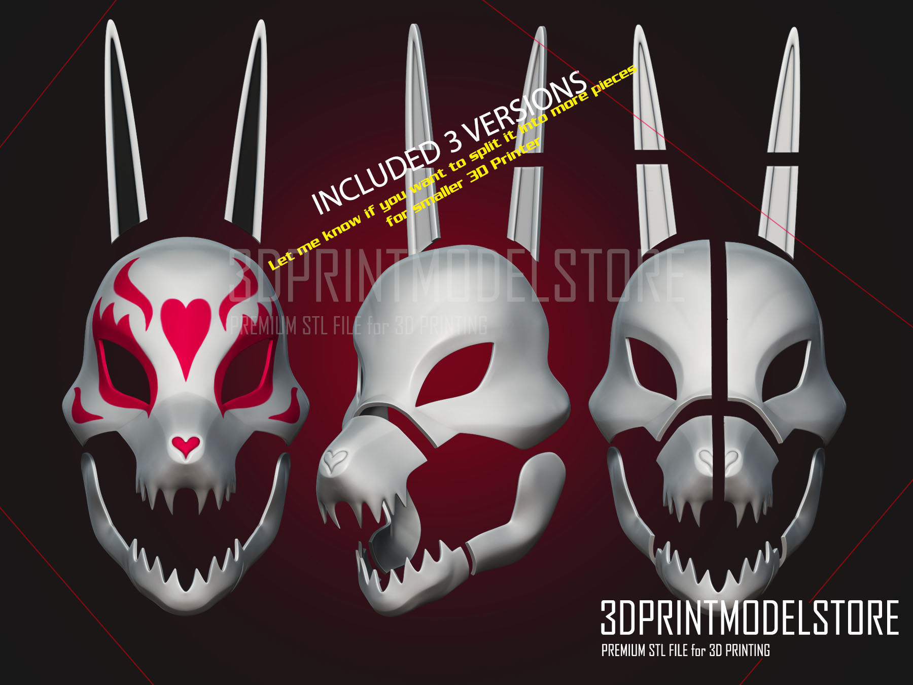 Neon White Game Cosplay Mask - Neon Red Mask - Halloween Costume 3D ...