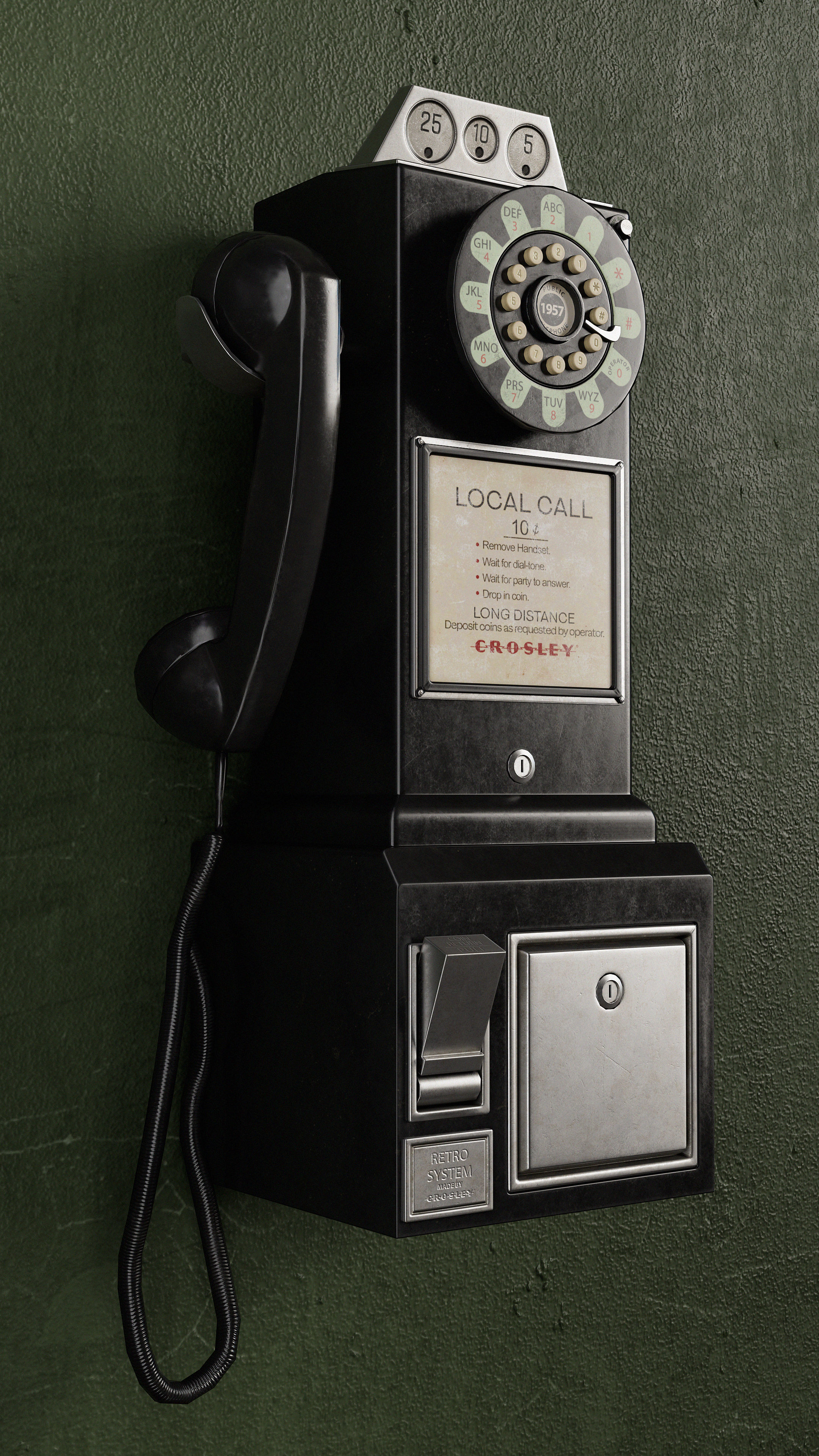 3D model Vintage Payphone Crosley - Retro American 1950 Pay Phone VR ...