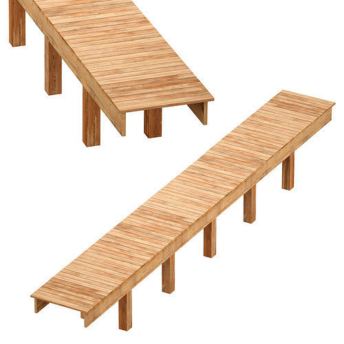 Wooden board bridge across the river 3D model | CGTrader