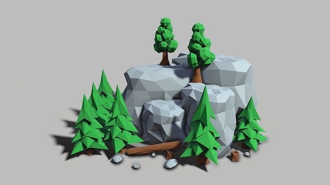 3D model Environment set rock with trees VR / AR / low-poly | CGTrader