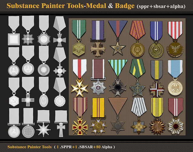 Medal and Badge sppr and sbsar and alpha 3D model | CGTrader