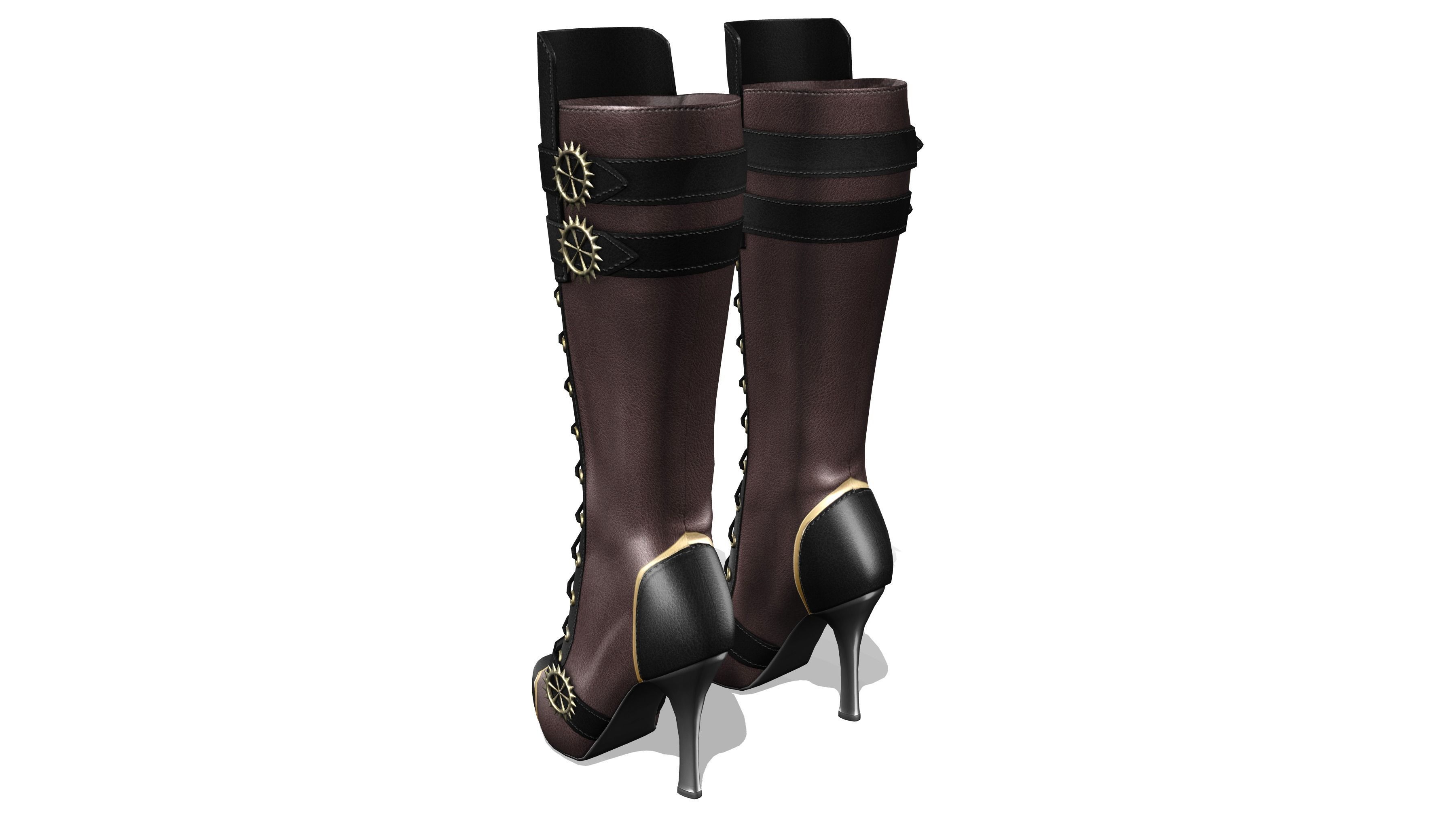 3D model Knee Length High Heel Steampunk Boots VR / AR / low-poly ...