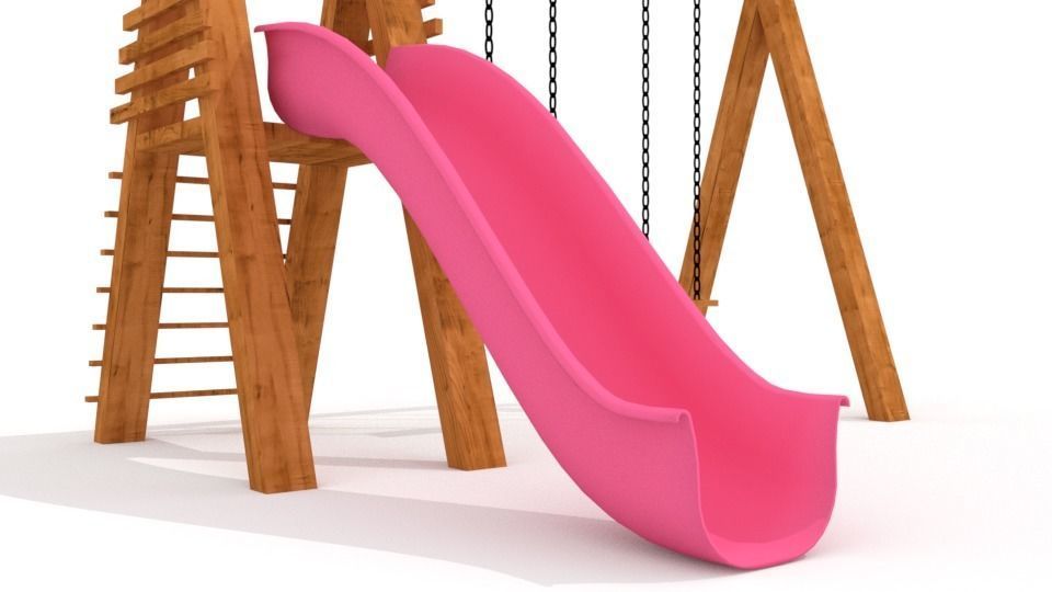Slide wooden swing set free 3D model | CGTrader