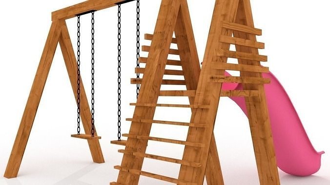 wooden swing set free 3D model | CGTrader