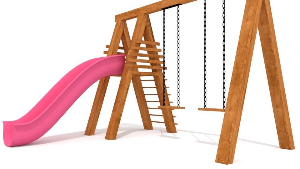 Slide wooden swing set free 3D model | CGTrader