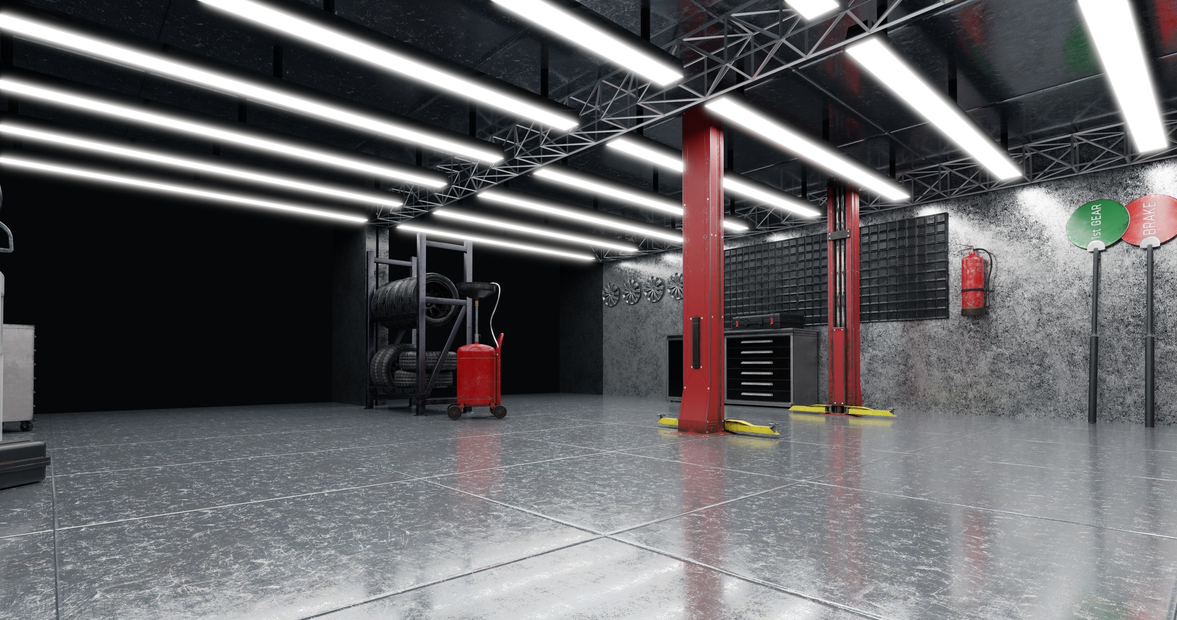 3D model Pitlane garage Workshop warehouse gameready kit scene for ...