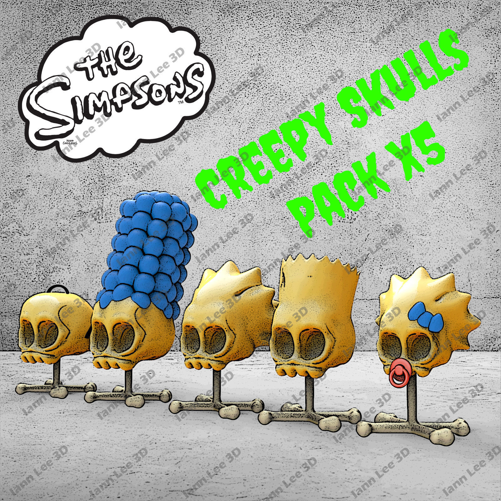 Craneos Simpsons skull creepy Pack x5 3D model 3D printable | CGTrader