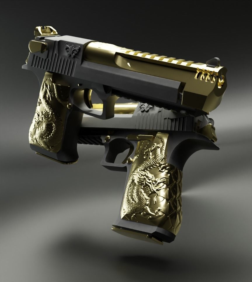 Gold Black 3D model Desert Eagle Guns Dragon Style free 3D model | CGTrader