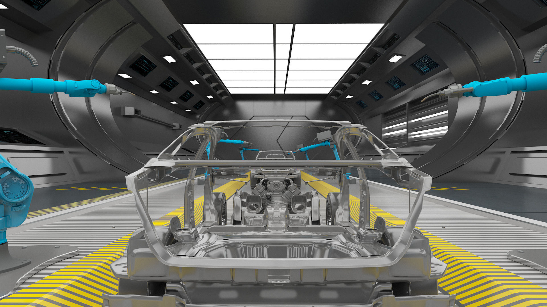 Automobile production line 3D model animated rigged | CGTrader