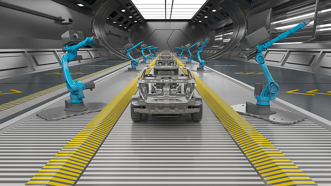 Automobile production line 3D model animated rigged | CGTrader