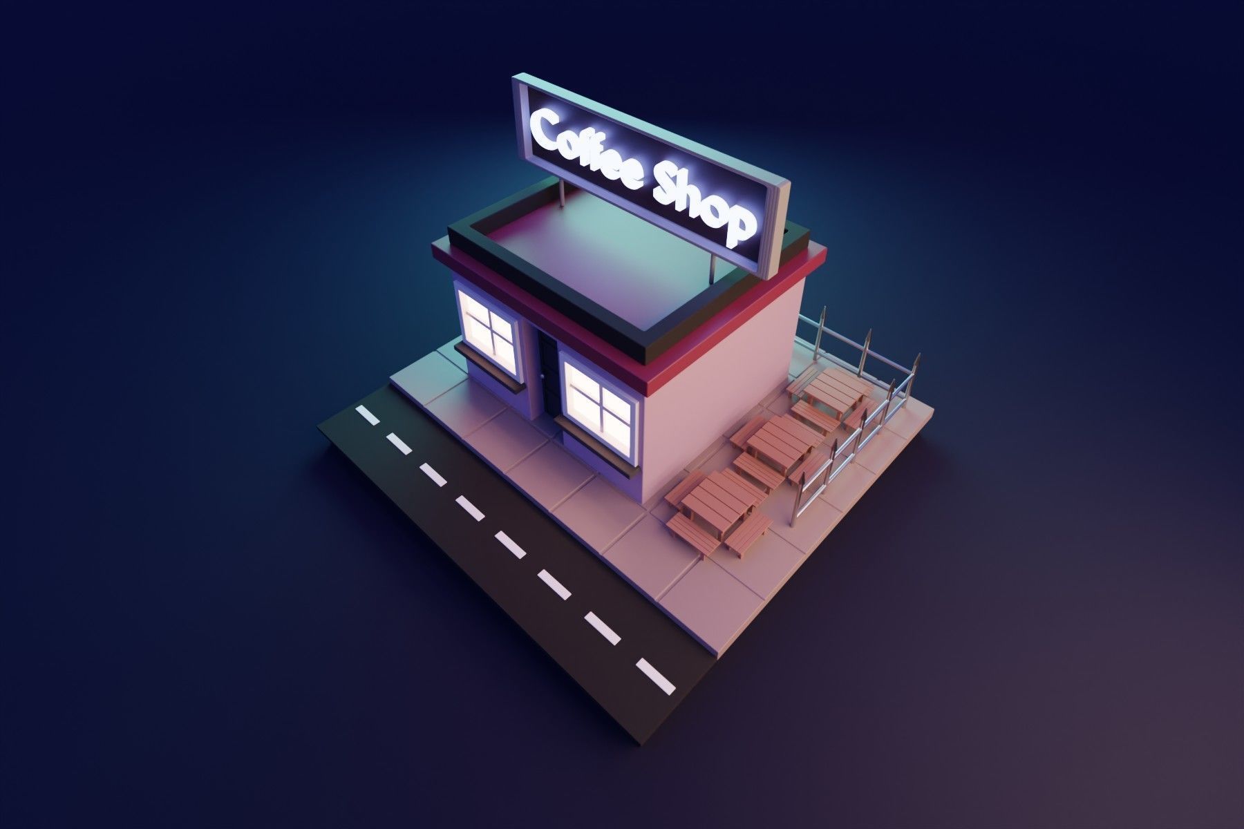 Store cafe low poly 3D model | CGTrader