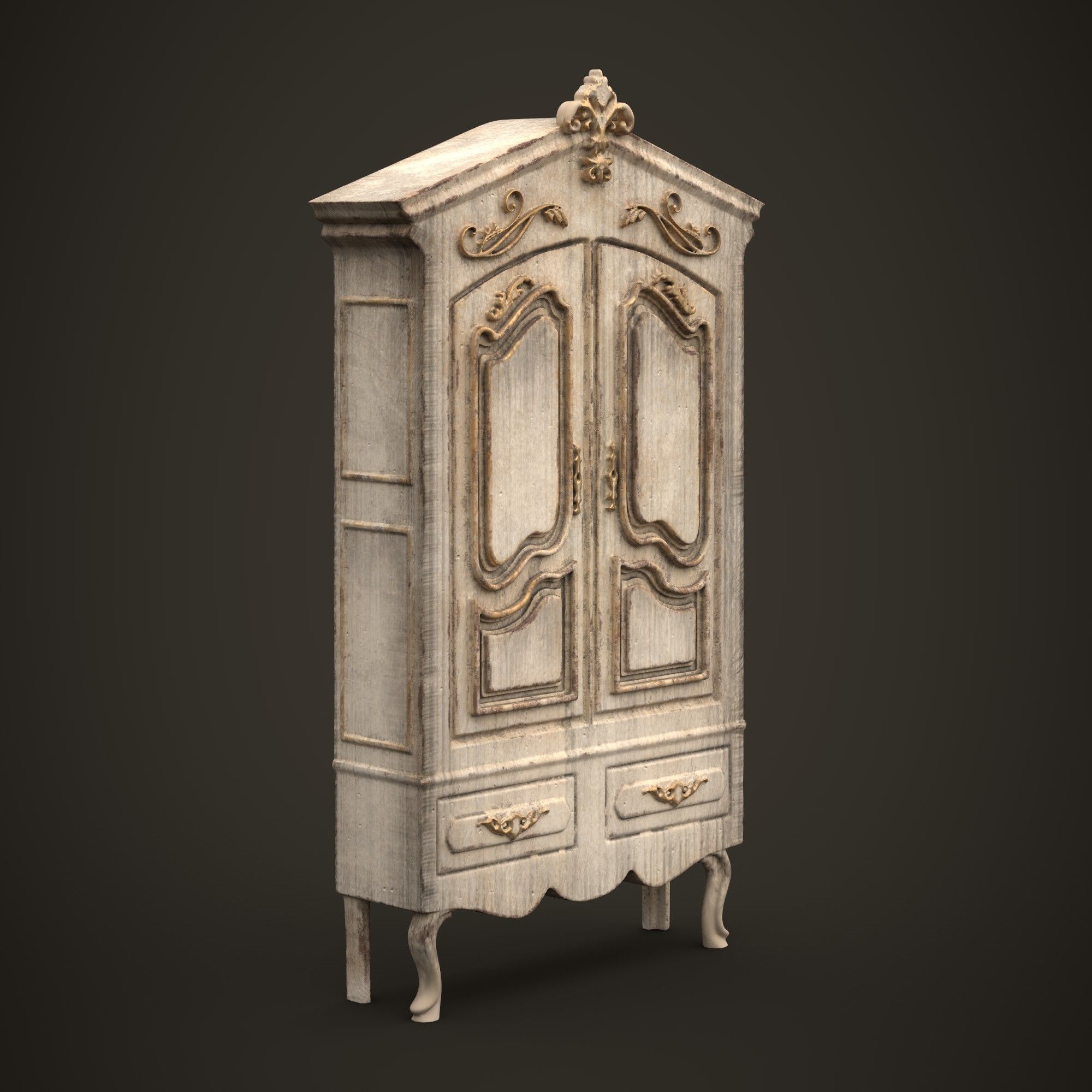 ANTIQUE WARDROBE - VINTAGE CLOSET - RUSTIC - FRENCH ROCOCO STYLE 3D ...