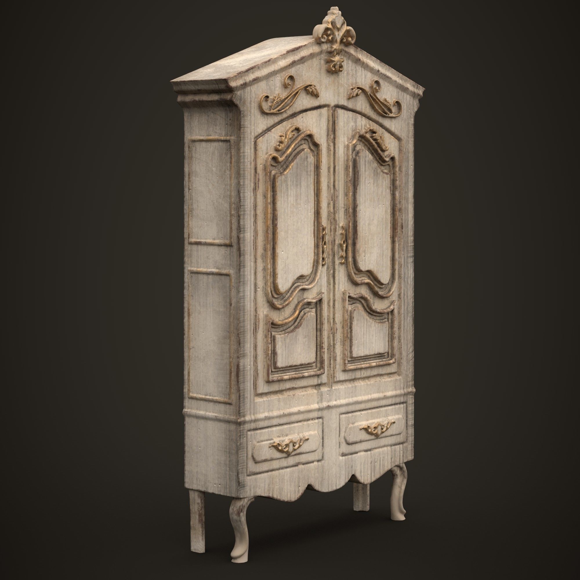 ANTIQUE WARDROBE - VINTAGE CLOSET - RUSTIC - FRENCH ROCOCO STYLE 3D ...