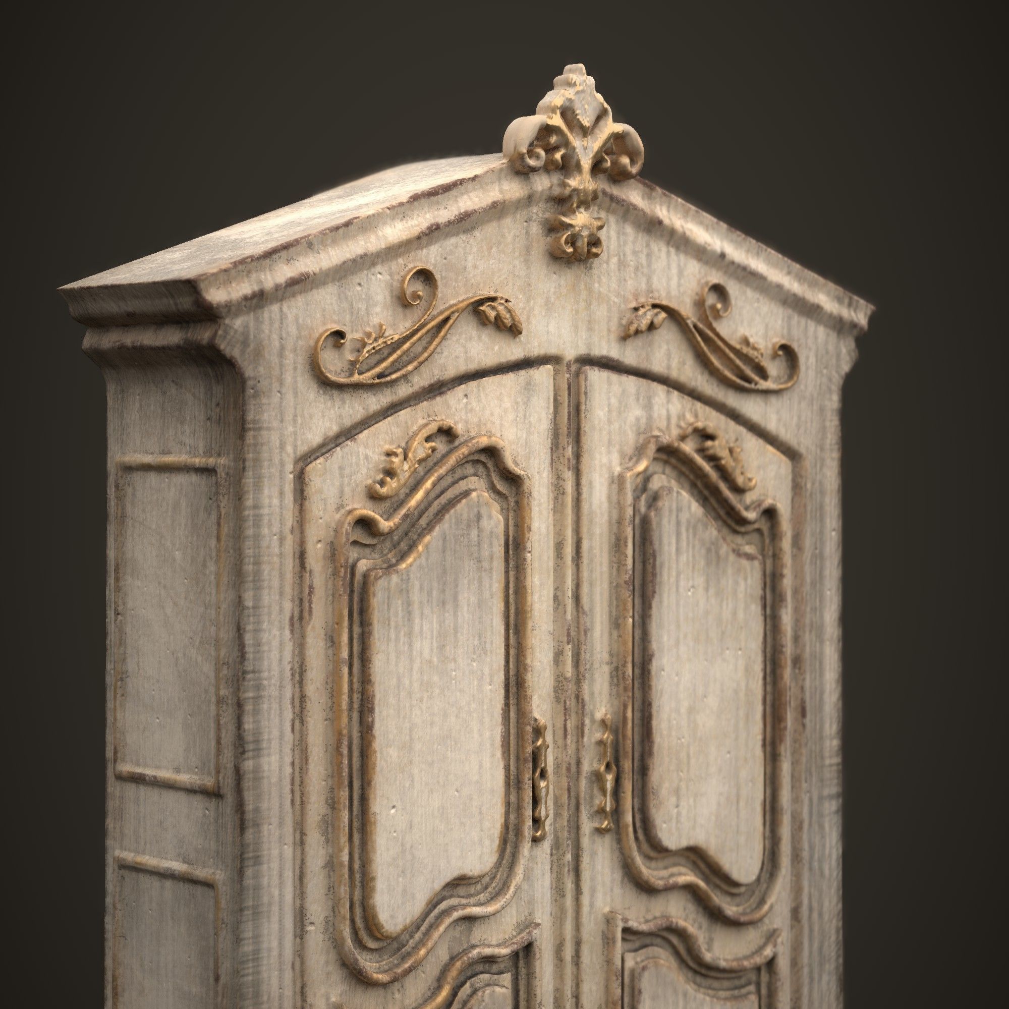 ANTIQUE WARDROBE - VINTAGE CLOSET - RUSTIC - FRENCH ROCOCO STYLE 3D ...