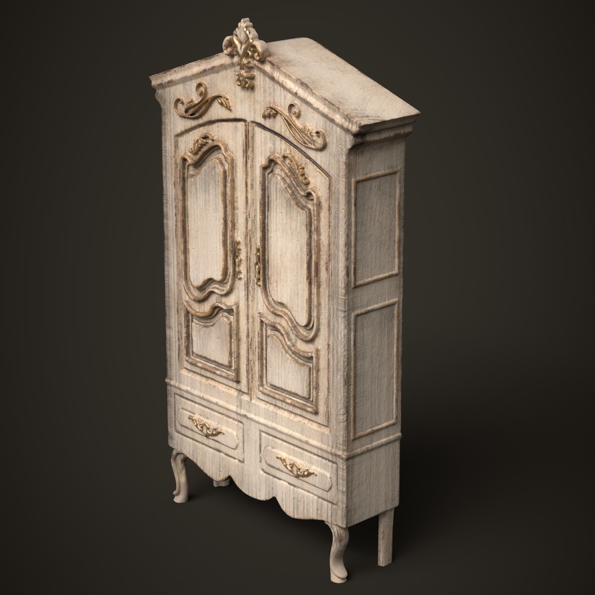 ANTIQUE WARDROBE - VINTAGE CLOSET - RUSTIC - FRENCH ROCOCO STYLE 3D ...