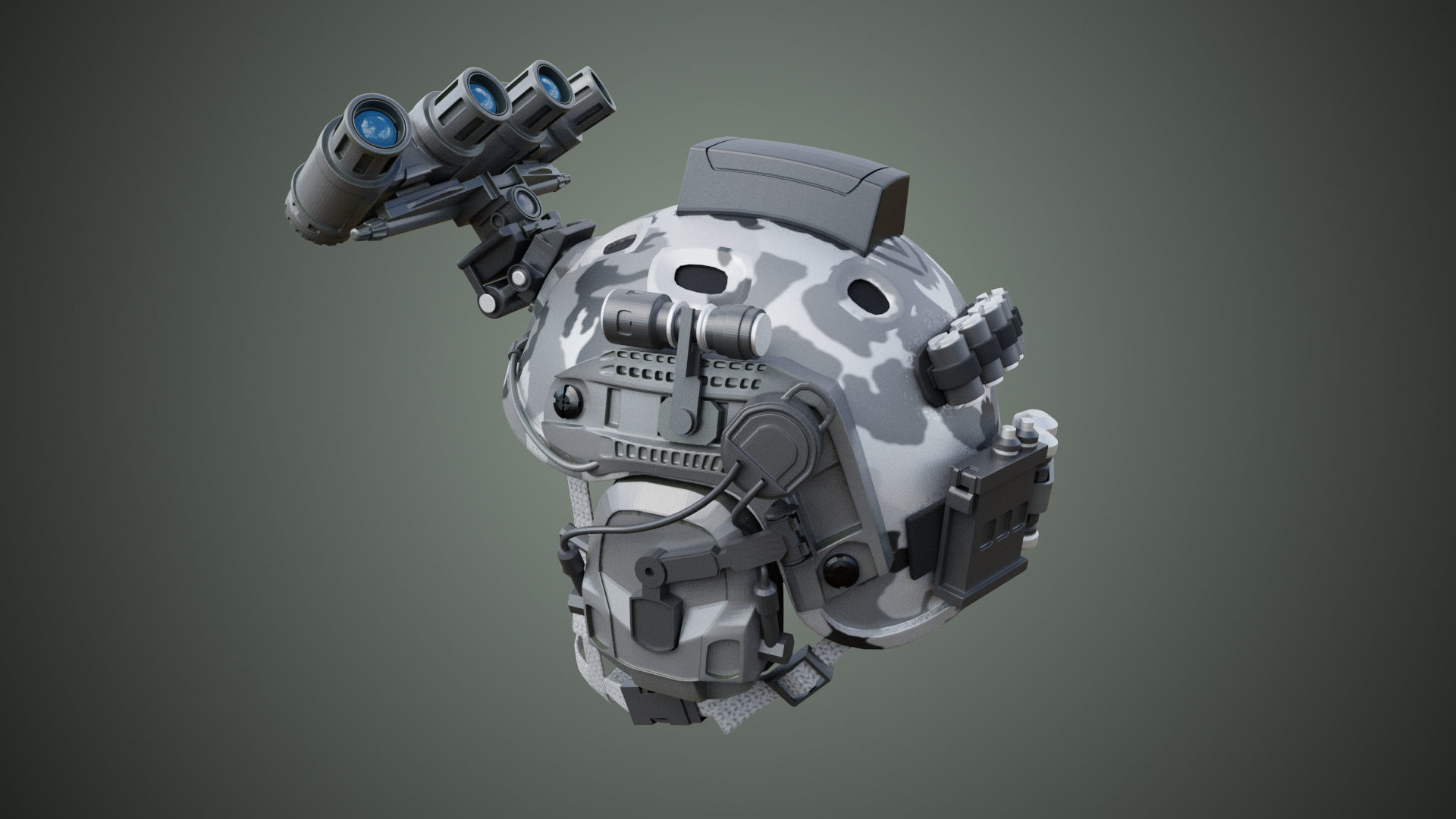 3D model Military Combat helmet with headset and goggles VR / AR / low ...