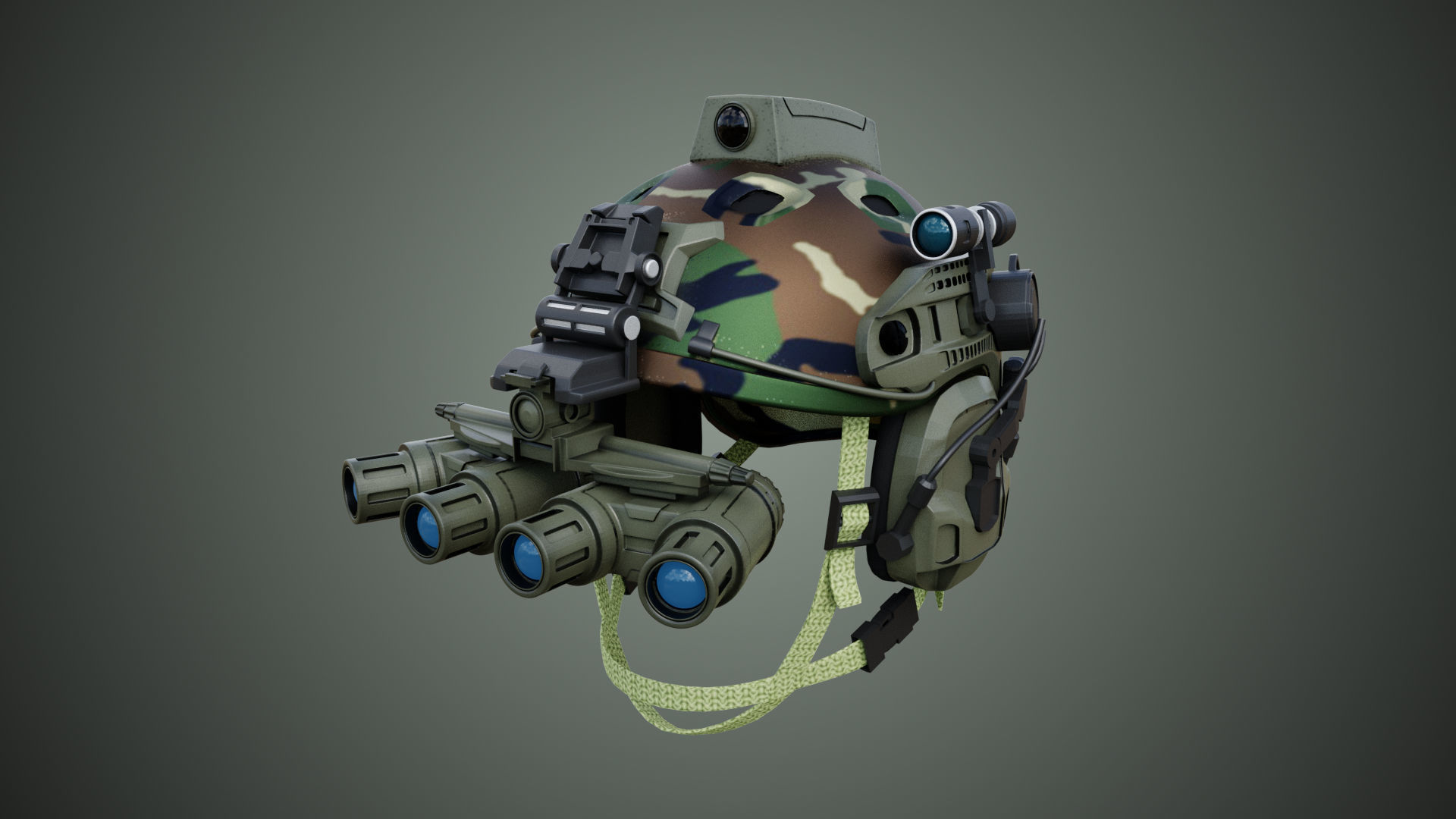 3D model Military Combat helmet with headset and goggles VR / AR / low ...