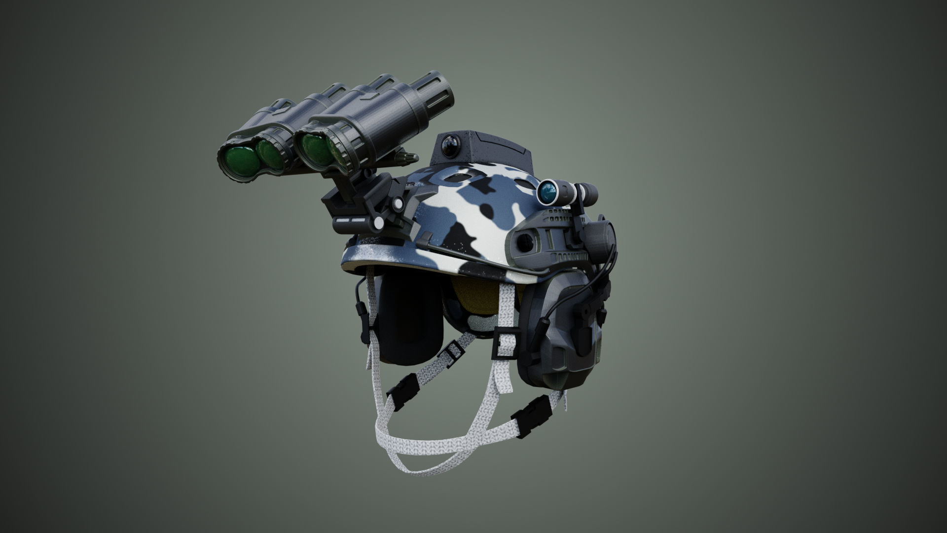 3D model Military Combat helmet with headset and goggles VR / AR / low ...