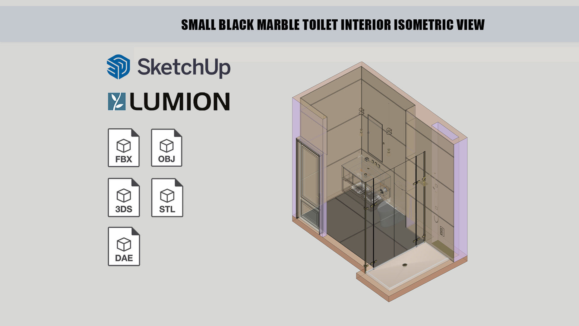 Small black marble toilet interior isometric view 3D model | CGTrader