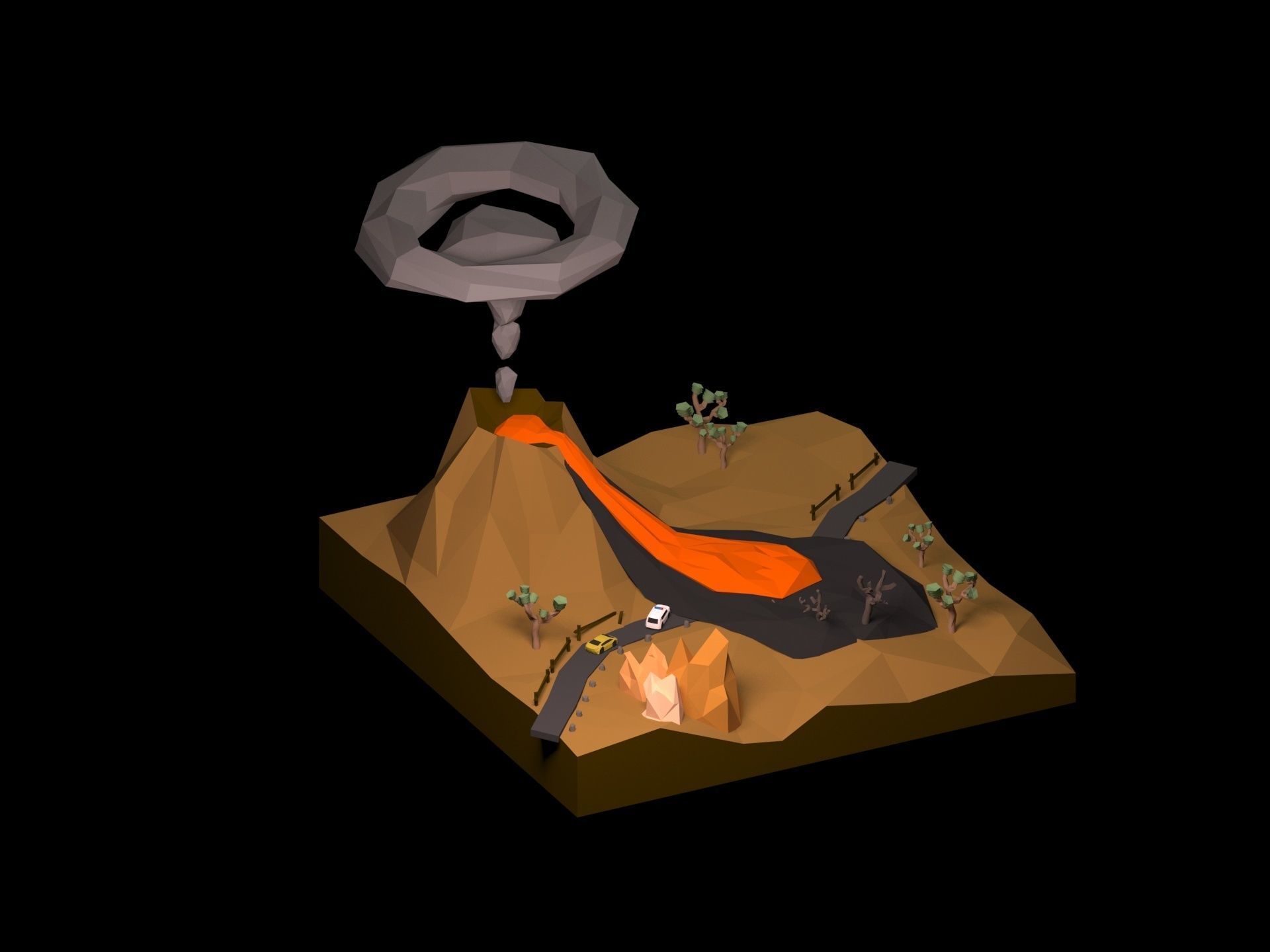 3D model Low poly landscape volcano with lava VR / AR / low-poly | CGTrader