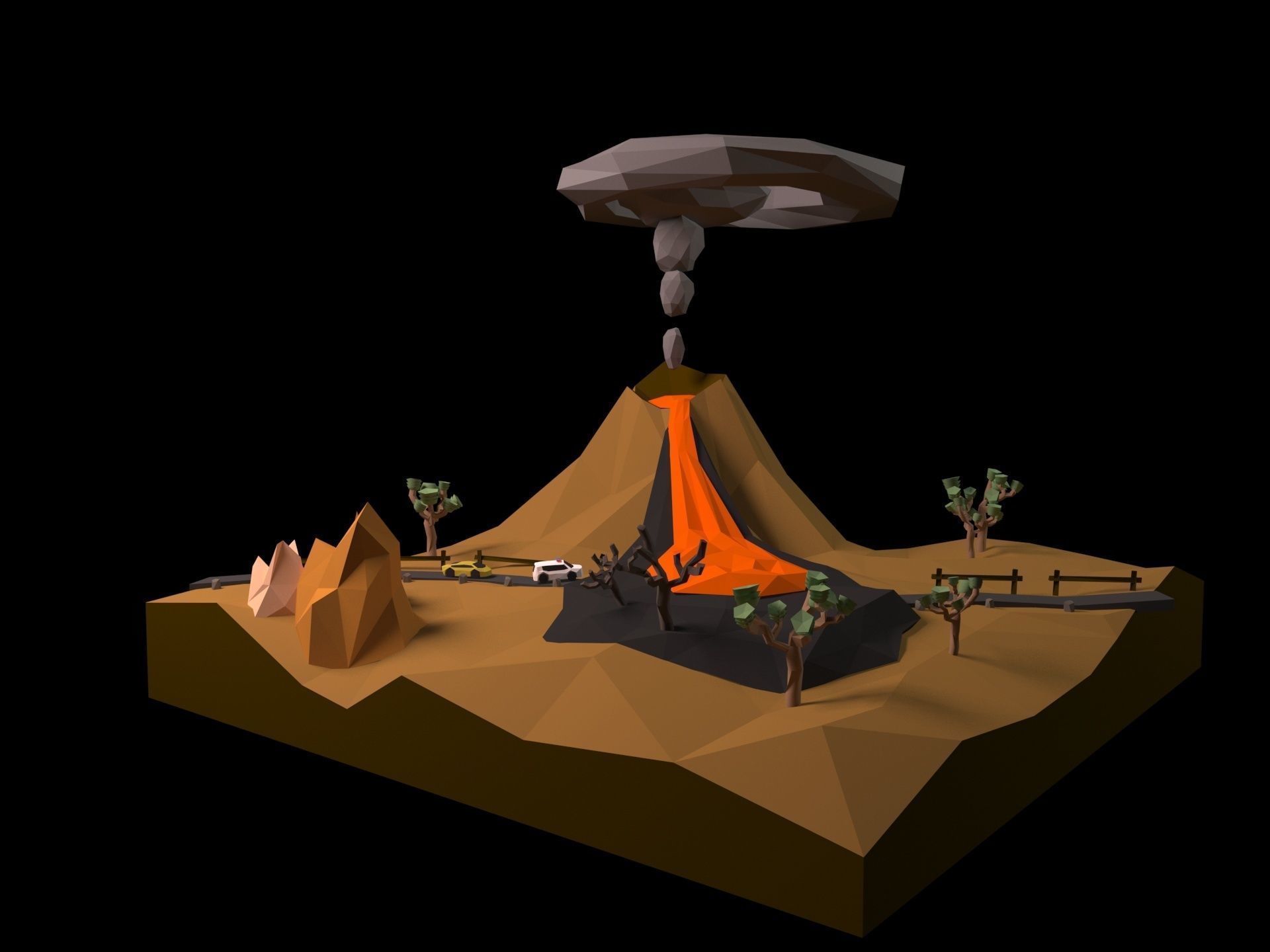3D model Low poly landscape volcano with lava VR / AR / low-poly | CGTrader