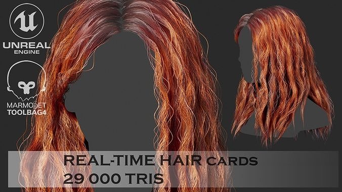 3D model Low Poly Cards Game-ready Wavy Long Hairstyle VR / AR / low ...