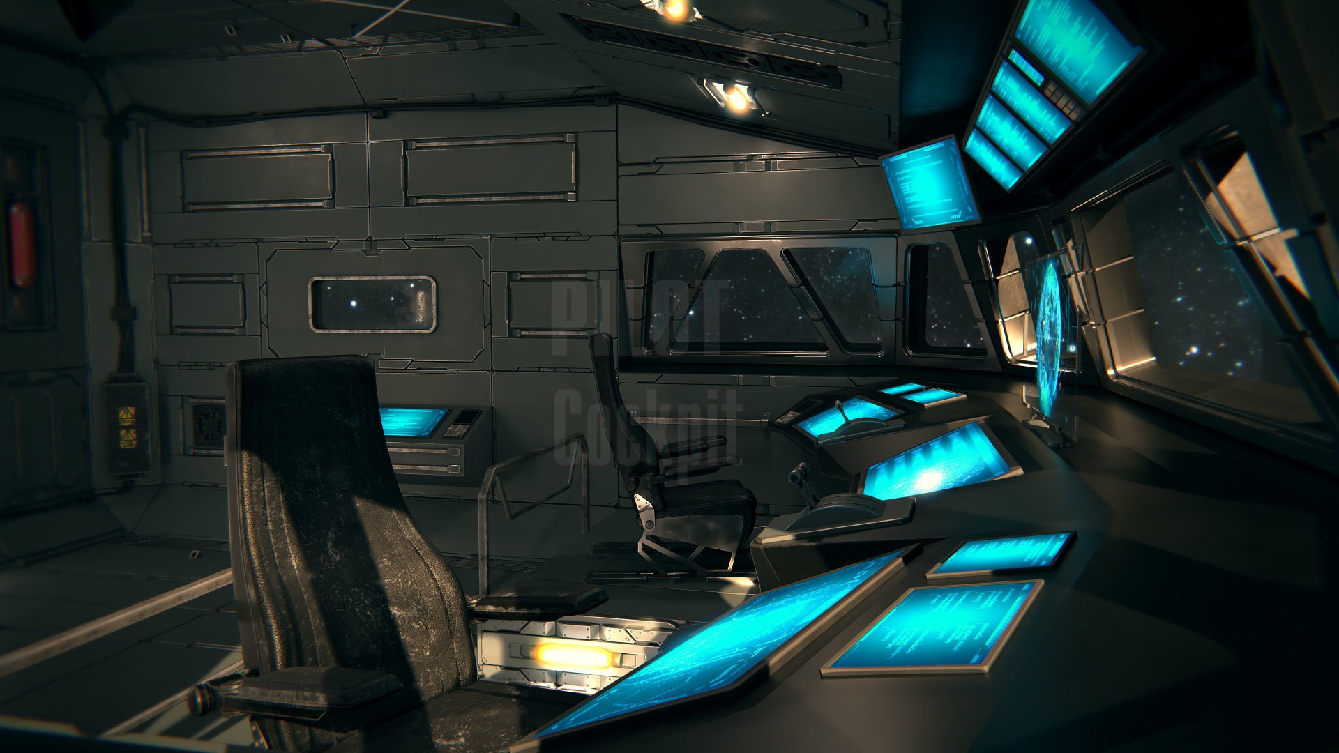Spaceship Interior 03 Pilot Cockpit PBR 3D model | CGTrader