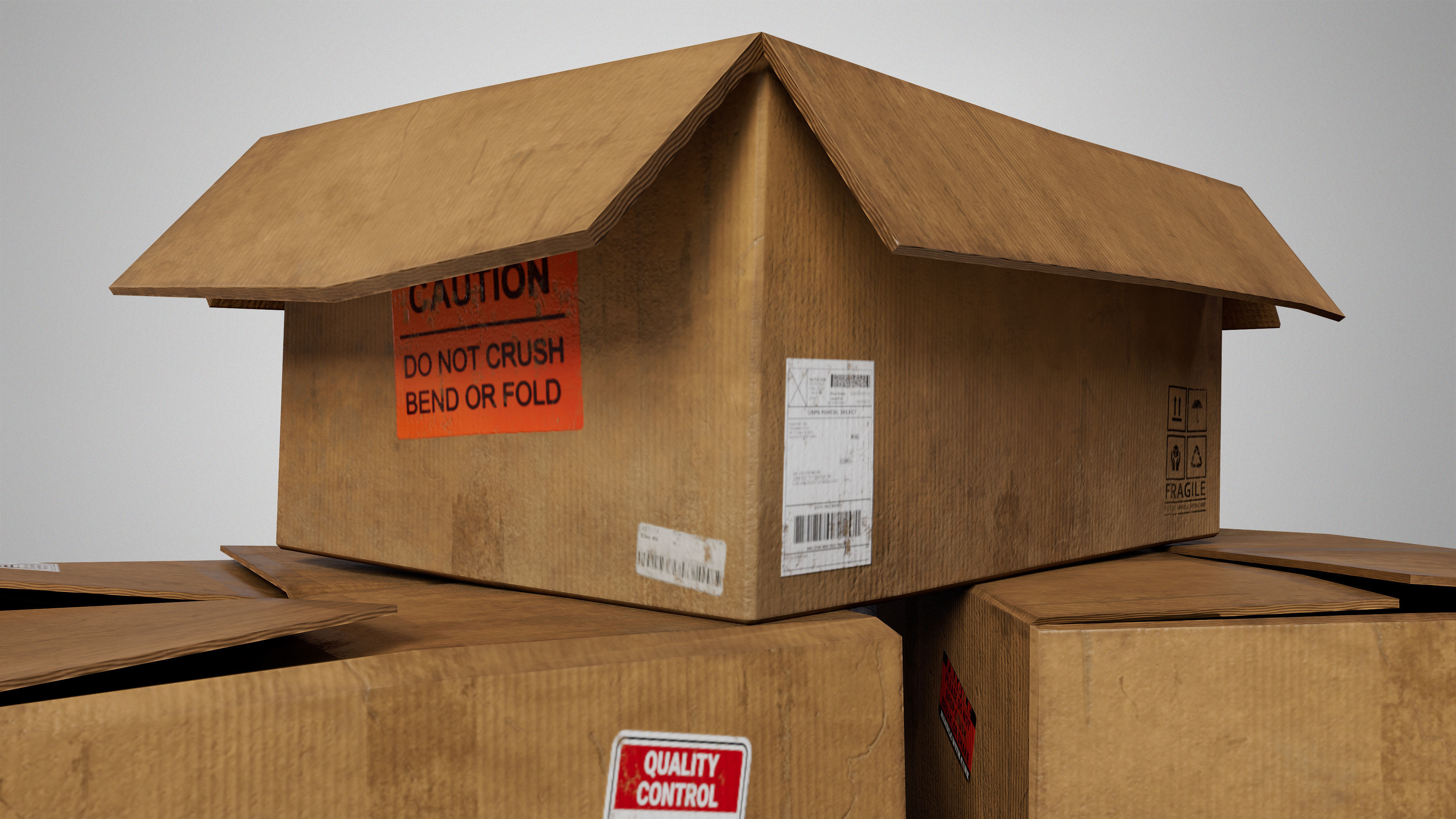 3D model Set of 3 Cradboard Boxes - PBR Low-Poly Game Ready Storage Box ...