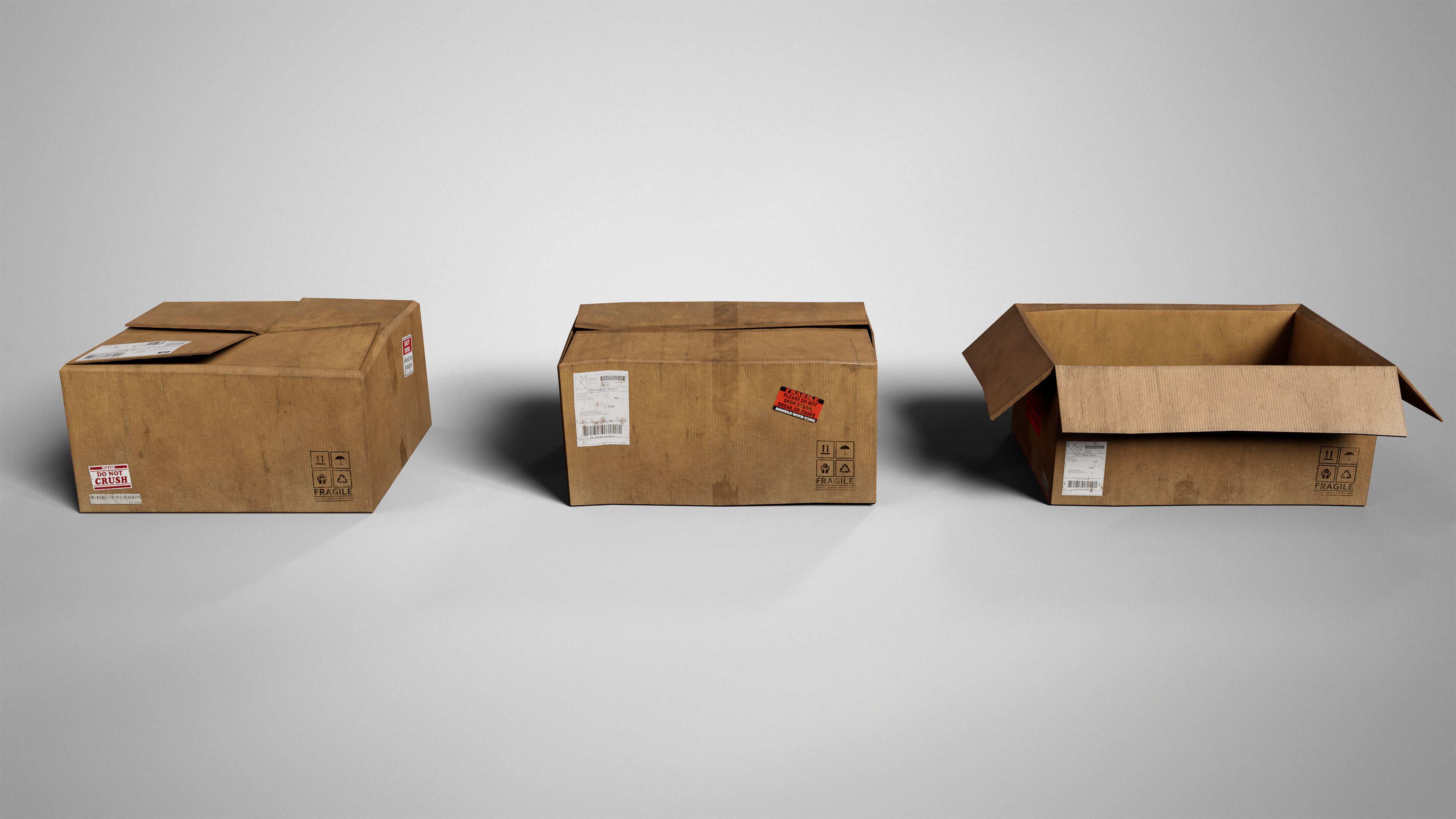 3D model Set of 3 Cradboard Boxes - PBR Low-Poly Game Ready Storage Box ...