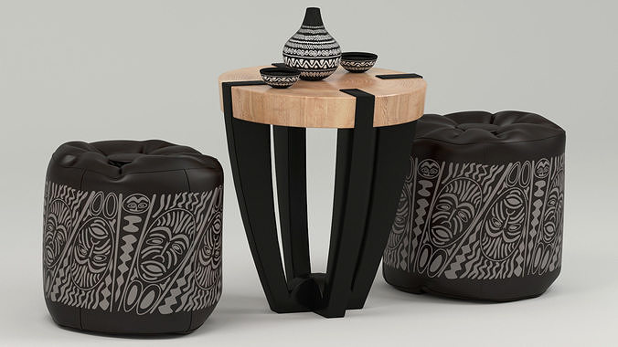 High quality model of a coffee table with puffs and serving 3D model ...