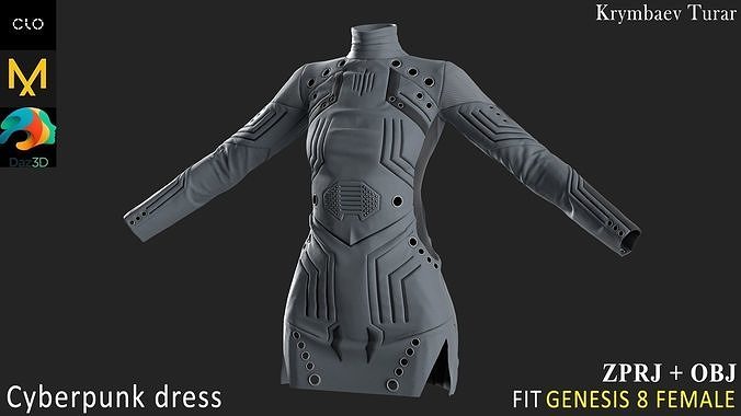 Female Cyberpunk dress Marvelous Designer project 3D model | CGTrader