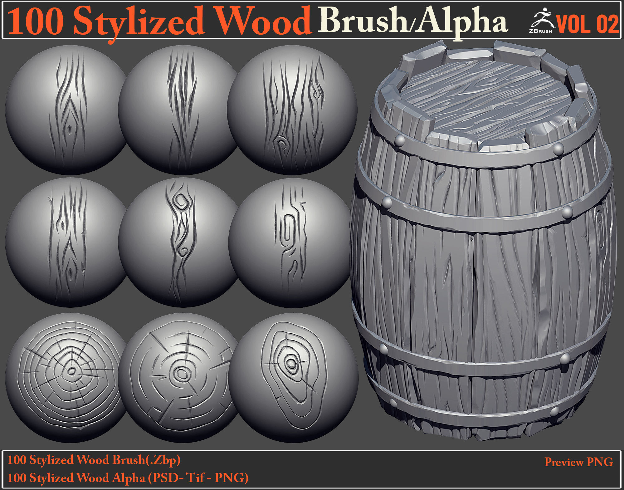 100 Stylized Wood Brush-Alpha VOL02 Texture | CGTrader