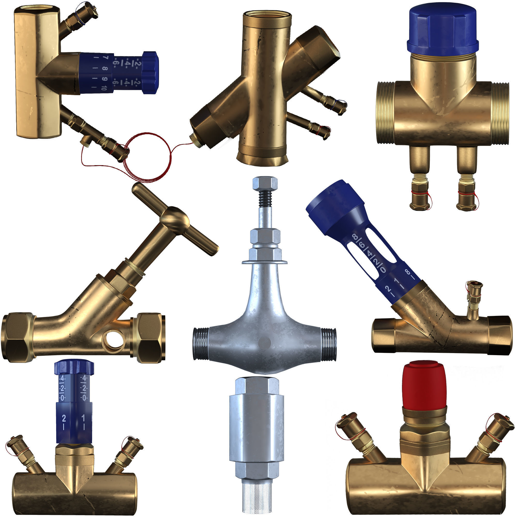 collection of types valves and fittings 3D model | CGTrader