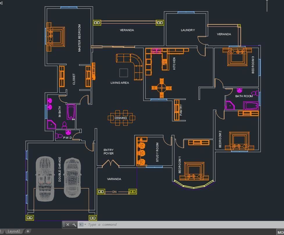 2D House Plan dwg 3D model | CGTrader