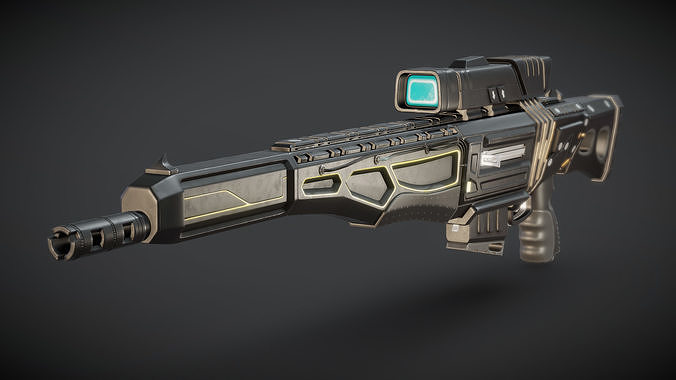 3D model PBR game ready sci fi sniper rifle package VR / AR / low-poly ...