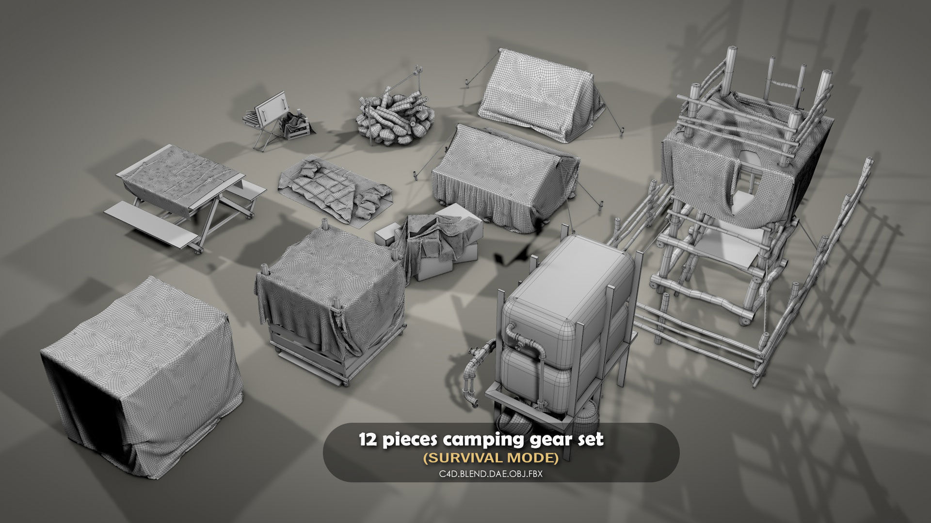 Survival Camping Gear Set 3D model | CGTrader