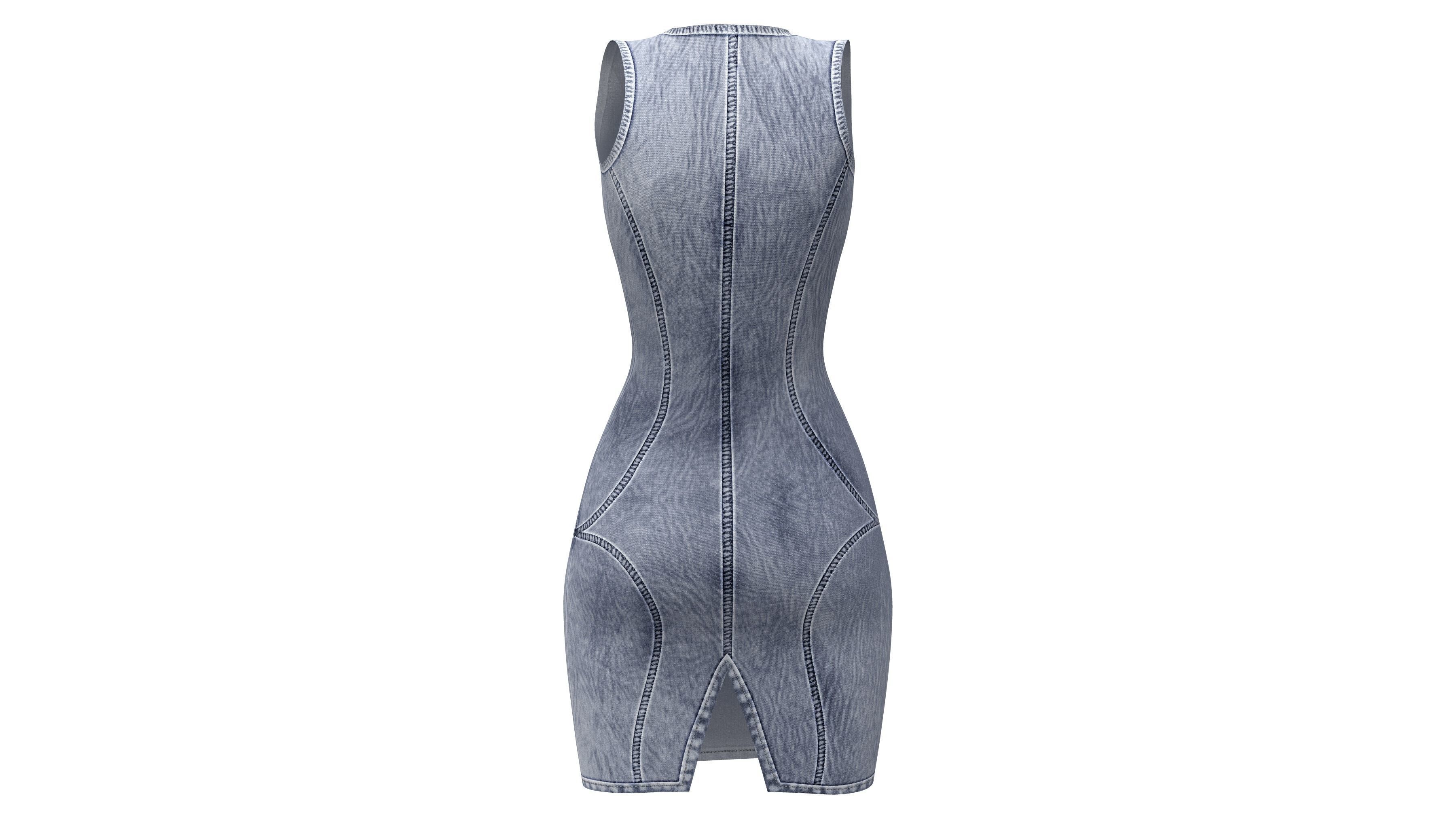 3D model Sleeveless Bodycon Mini Denim Dress VR / AR / low-poly | CGTrader