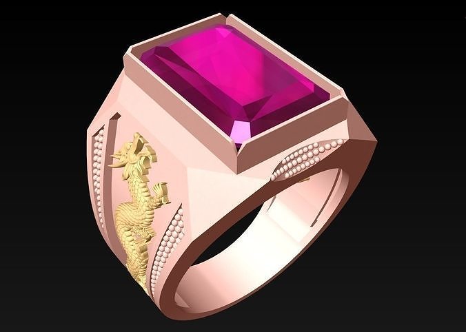 Rectangular Stone Rings - Dragon Ring - N1456 3D model 3D printable ...