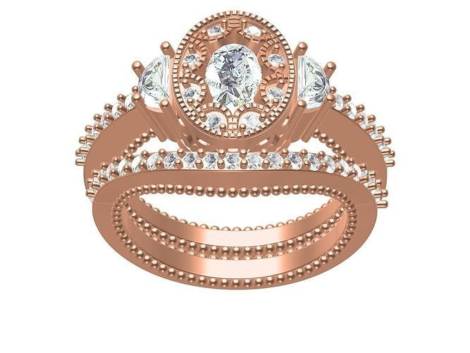 Double Half moon Stone Cocktail Ring With Band 3D model 3D printable ...