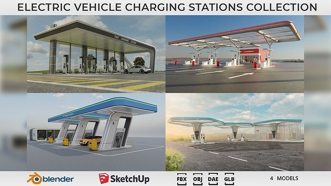 Electric Vehicle Charging Stations 3D Model Collection | CGTrader