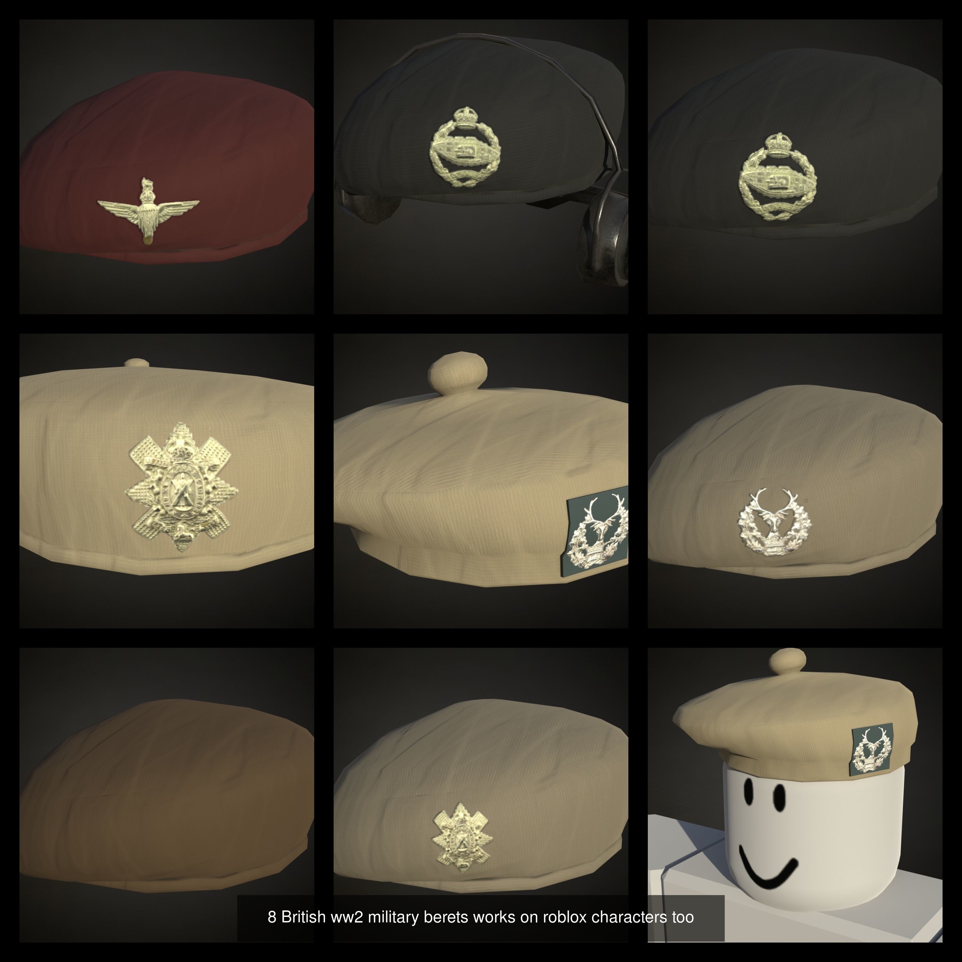 3D Model Collection British ww2 helmets officier hats side caps and ...