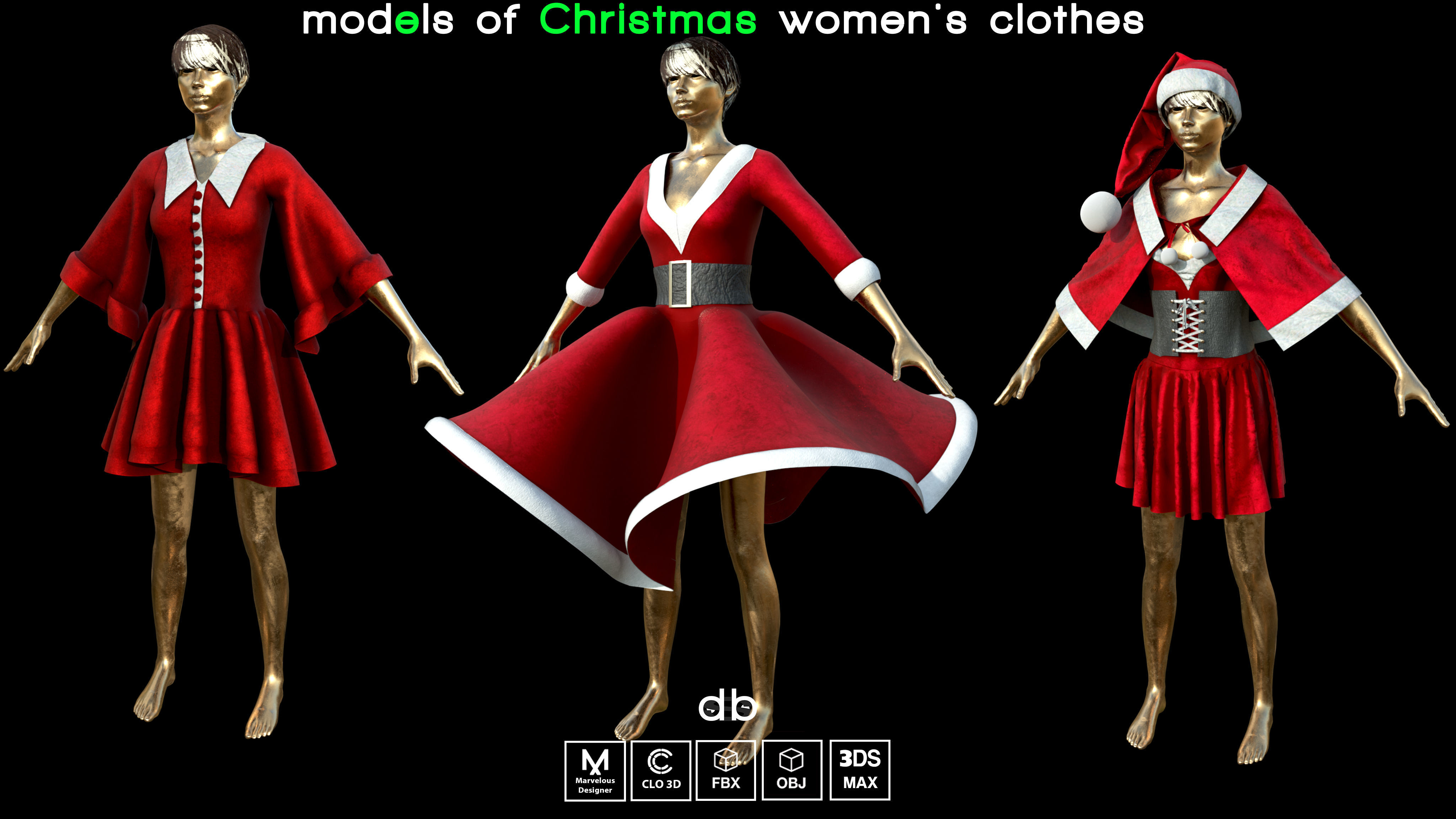 Christmas dress models MD CLO3D PROJECTS OBJ FBX 3DS MAX 3D model ...