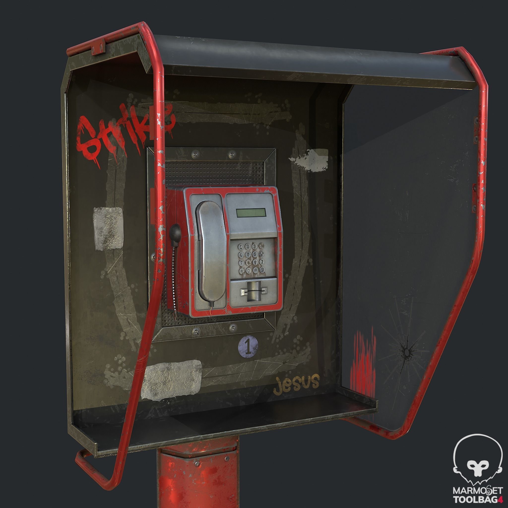 3D model PBR Broken Telephone Booth - Street Phone VR / AR / low-poly ...