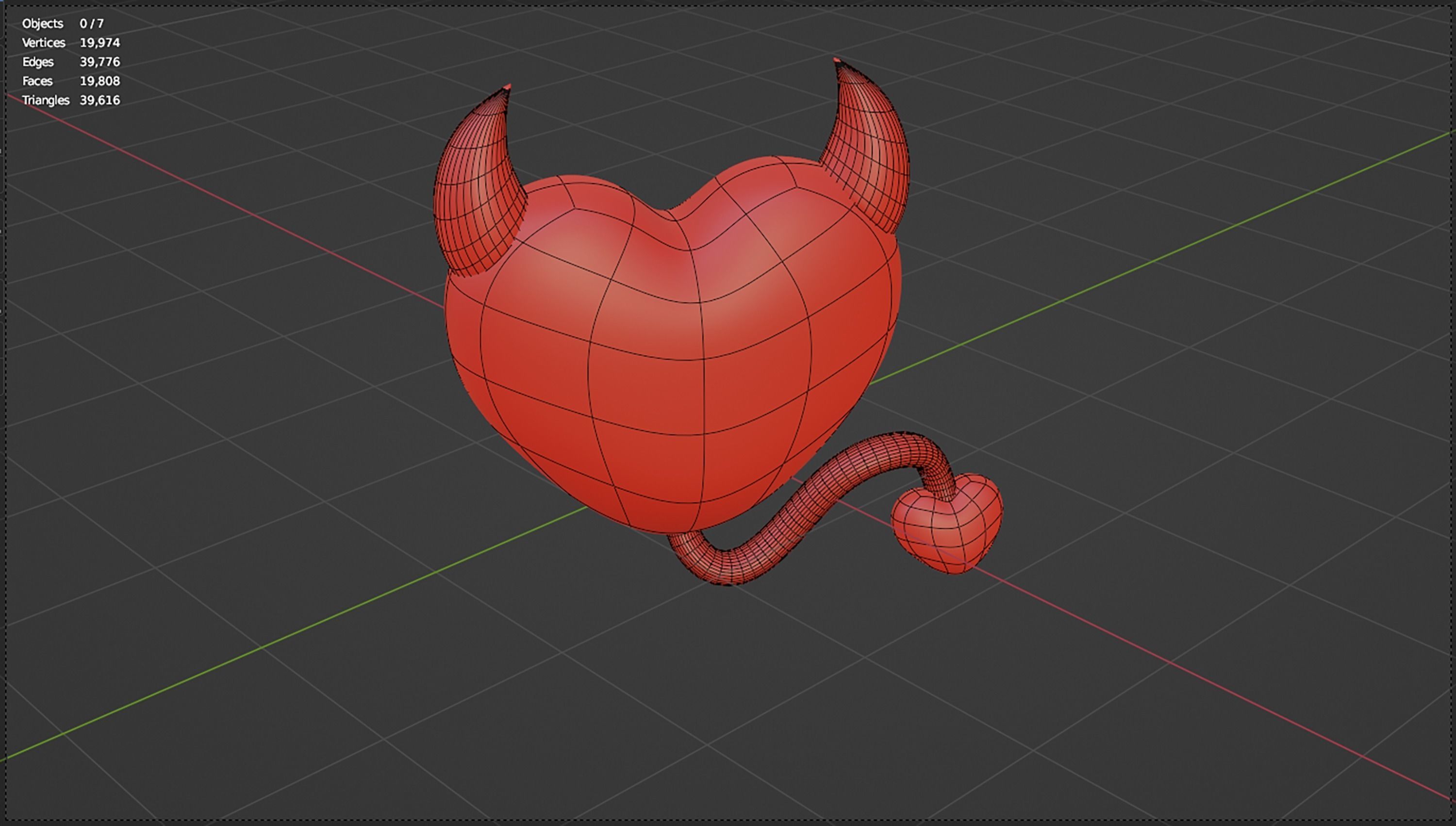 3d devil heart icon concept red shiny with horns tail 3D model | CGTrader