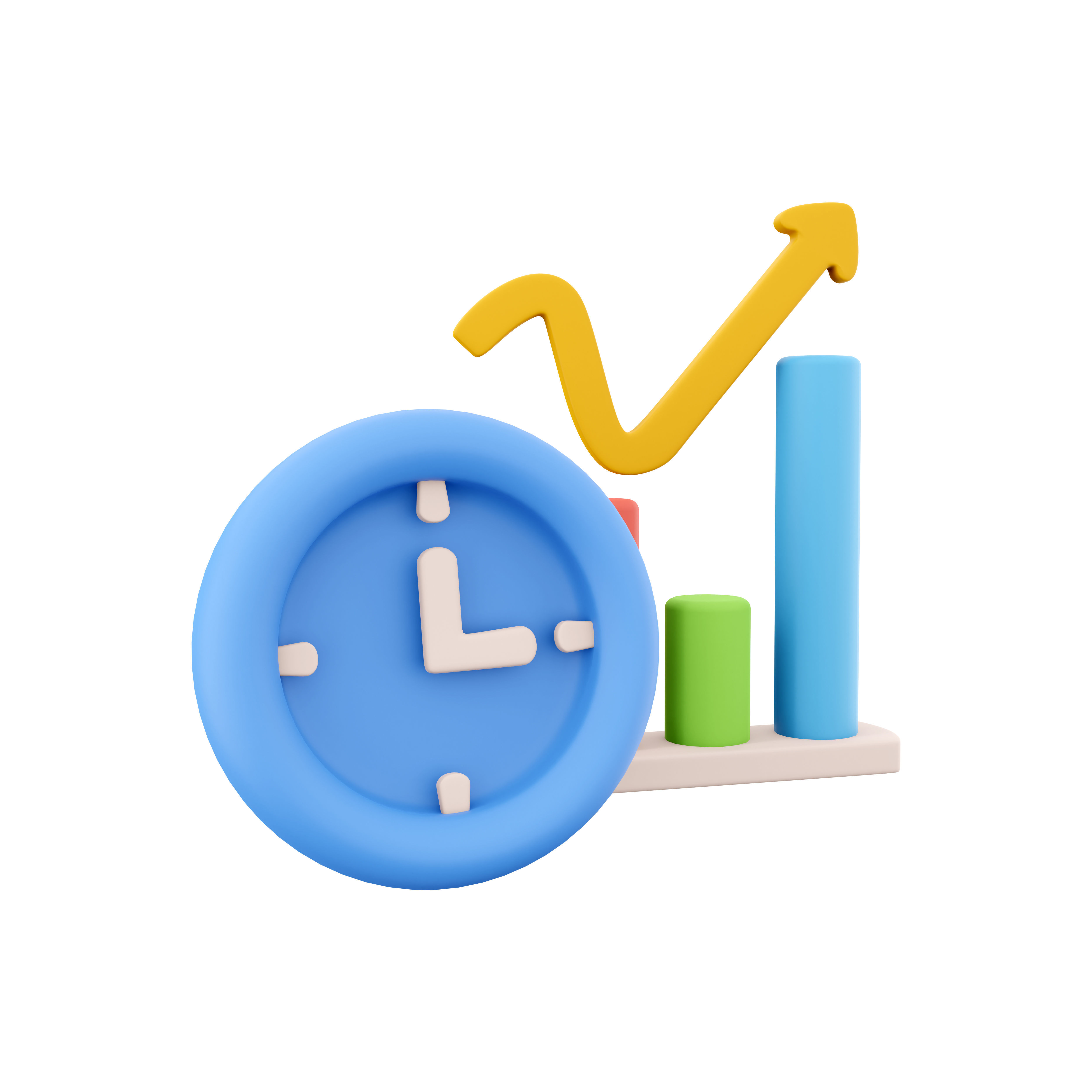 3D clock and color graphs pointing up icon 3D model | CGTrader