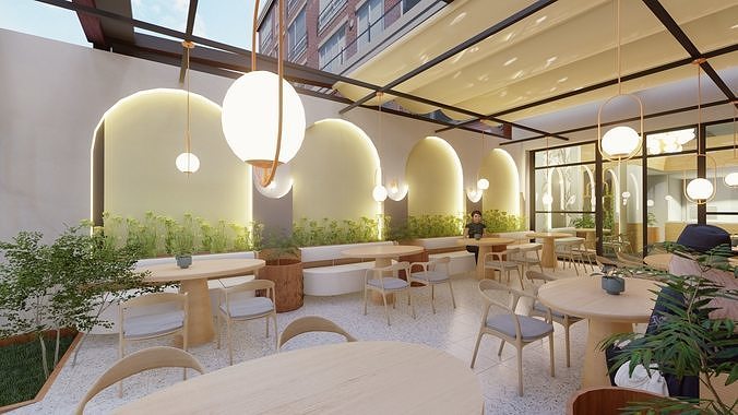 modern cafe design 3D model animated | CGTrader