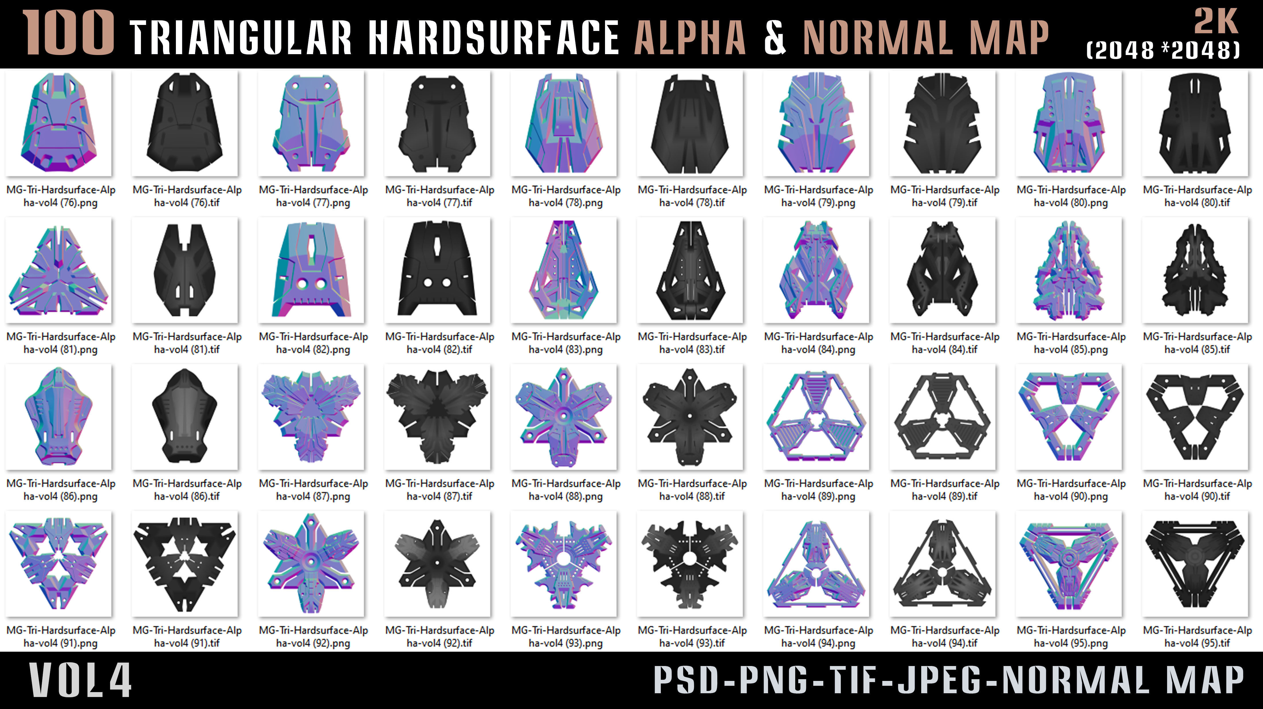 100 Triangular Hardsurface Alpha And Normal Map Vol4 3d Model Cgtrader
